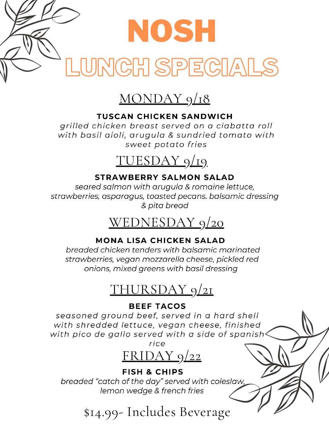 NewBridge on The Charles | NOSH Lunch Menu