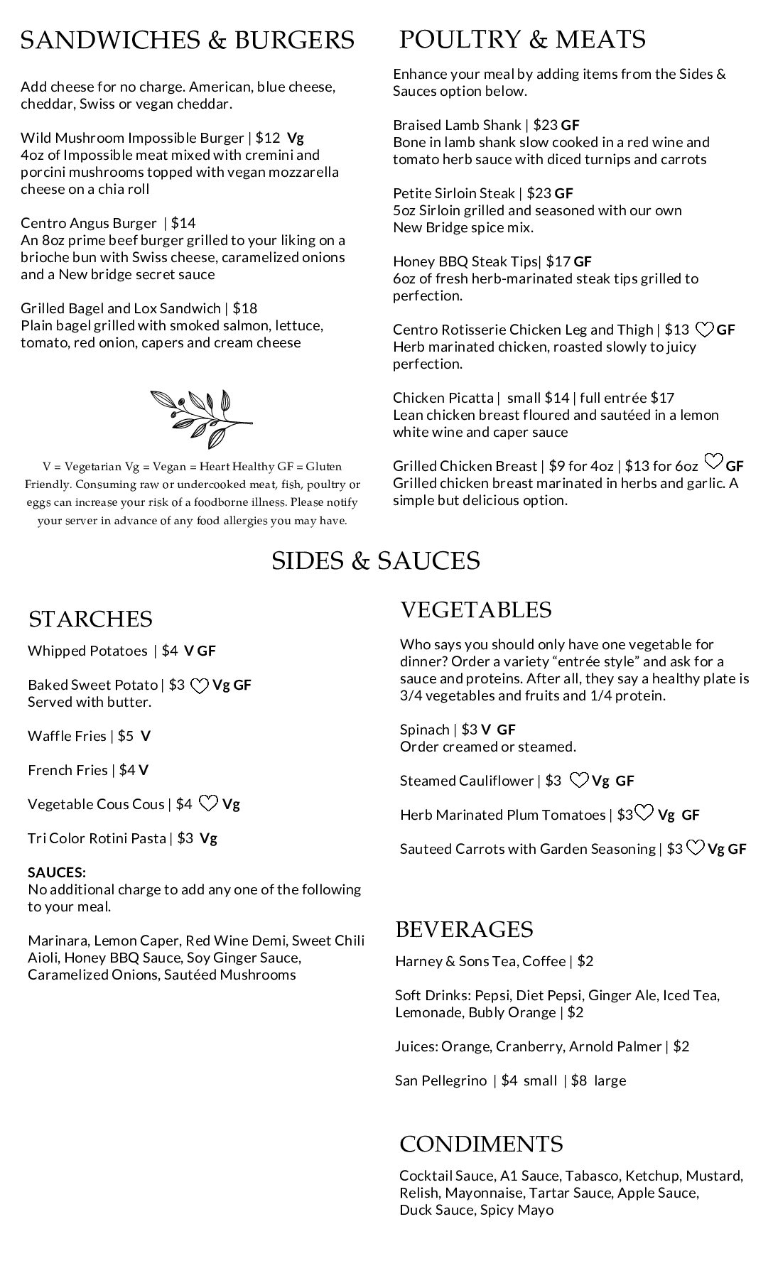 NewBridge on The Charles | Centro Dinner Menu