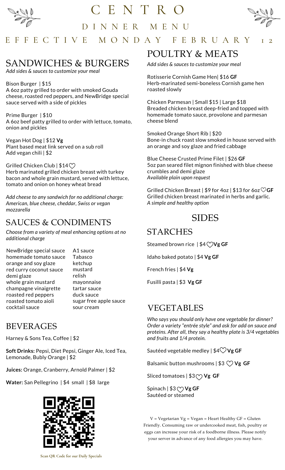 NewBridge on The Charles | Centro Dinner Menu