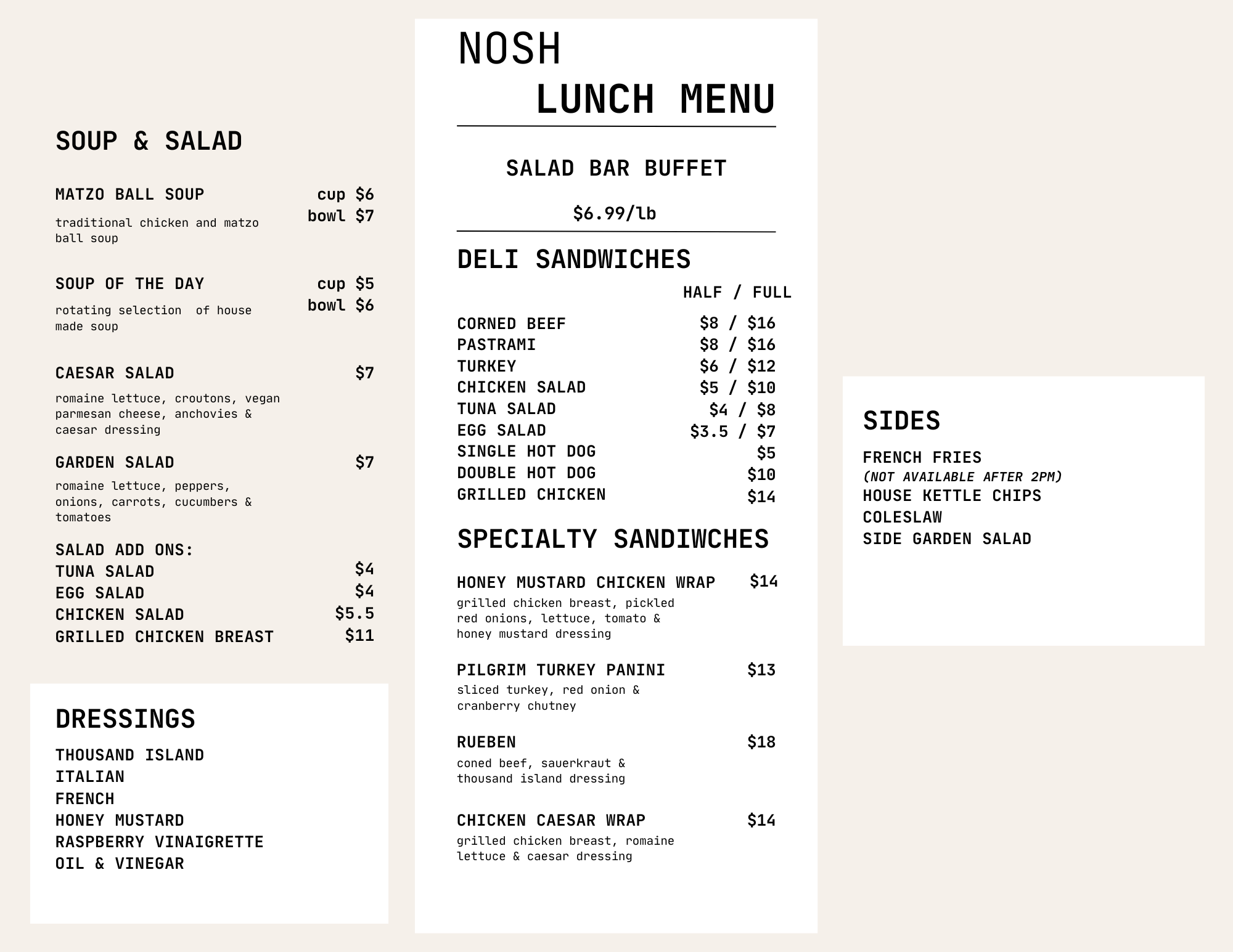 NewBridge on The Charles | NOSH Lunch Menu