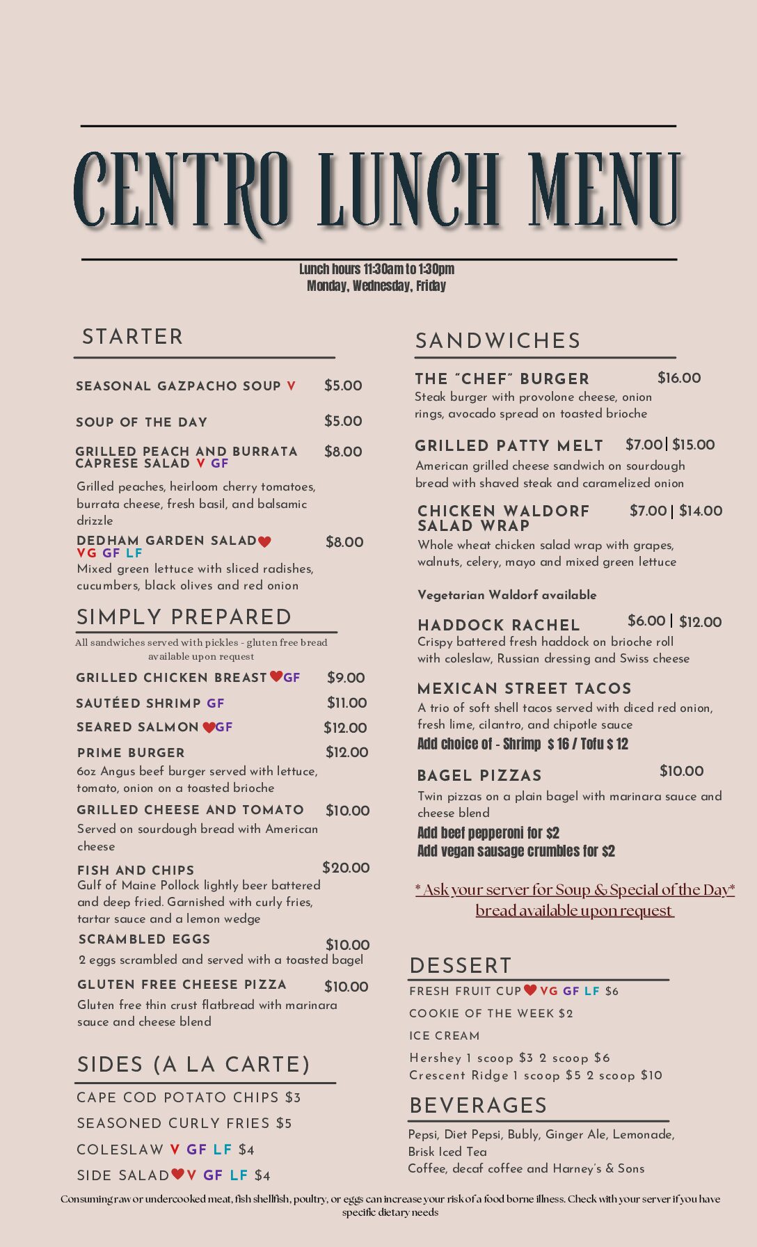 NewBridge on The Charles | Centro Lunch Menu