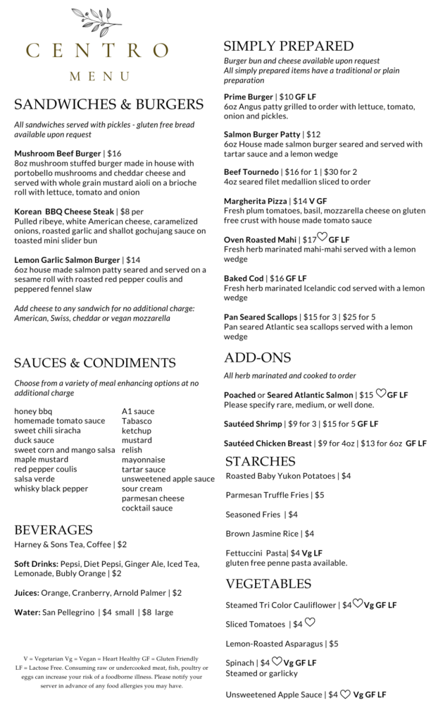 NewBridge on The Charles | Centro Dinner Menu